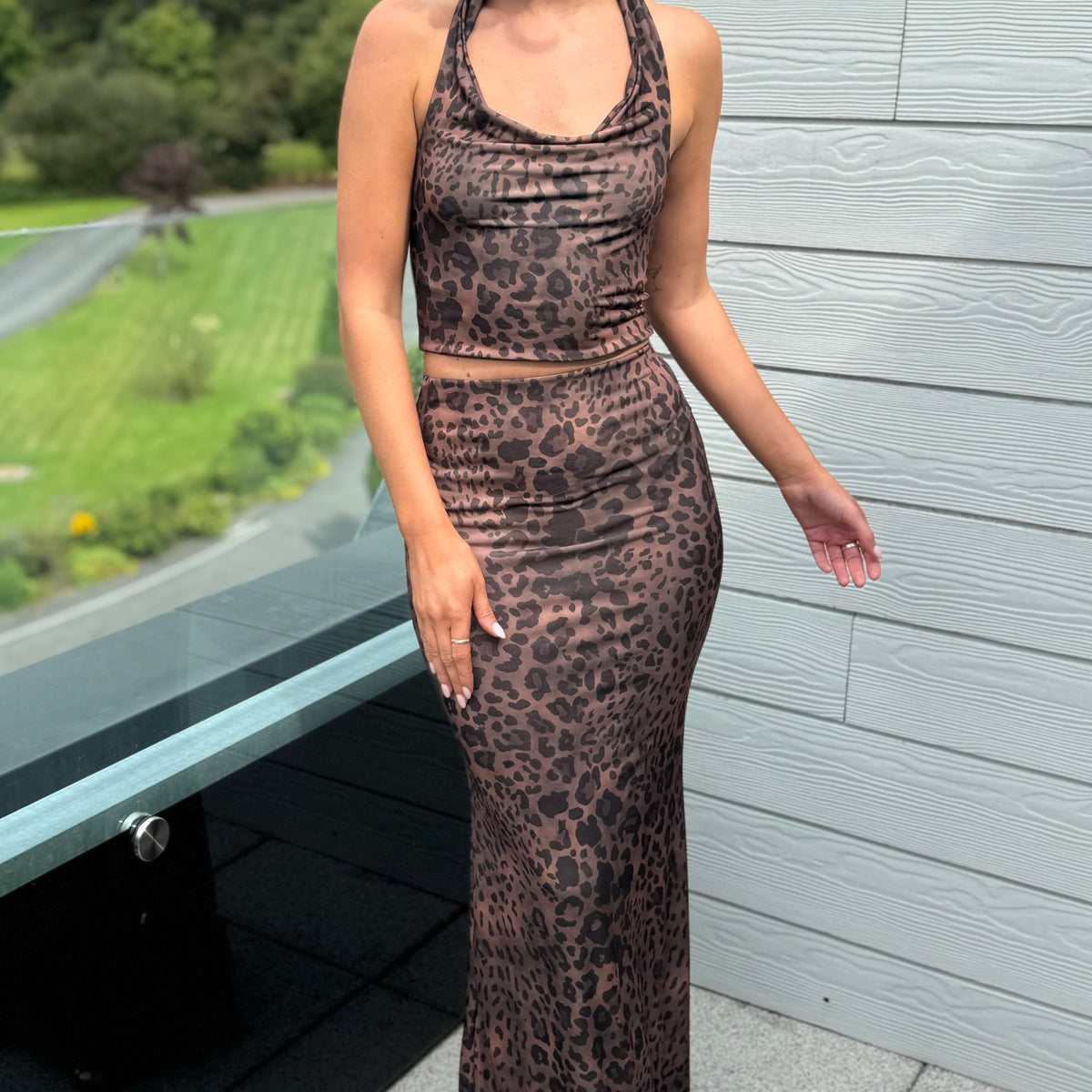 Cecilia Brown & Black Leopard Print Halterneck Top & Maxi Skirt Co-Ord – Get That Trend