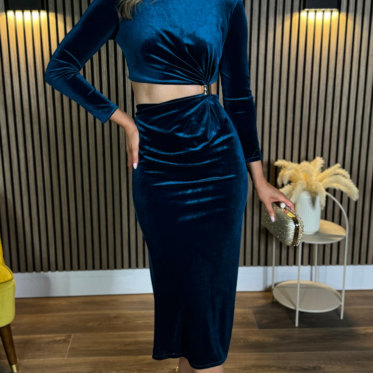 Saskia Blue Cut Out Detail Midi Dress – Get That Trend