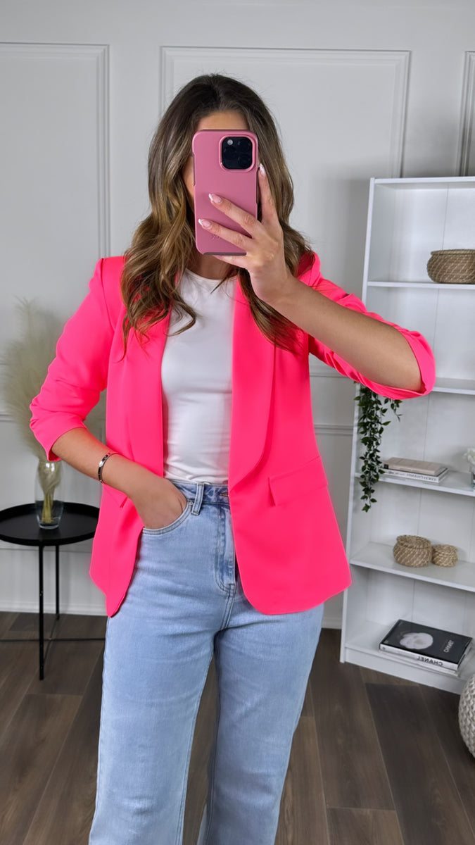 McKinley Bright Pink Ruched Sleeve Blazer – Get That Trend