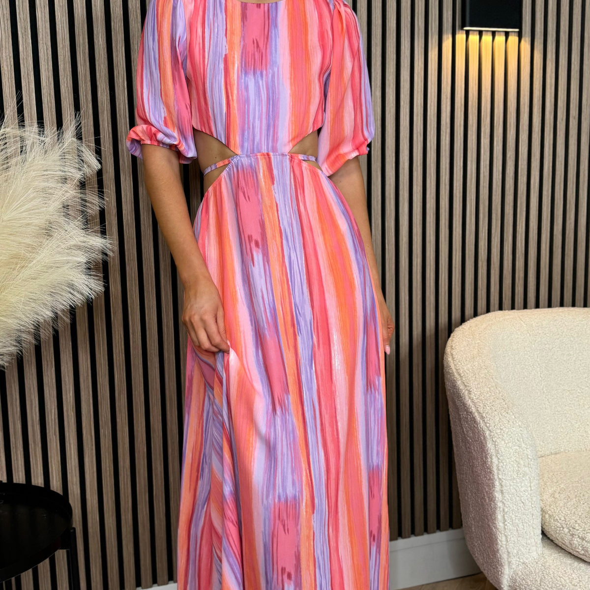 Henrietta Orange & Purple Printed Cut Out Detail Midi Dress – Get That ...