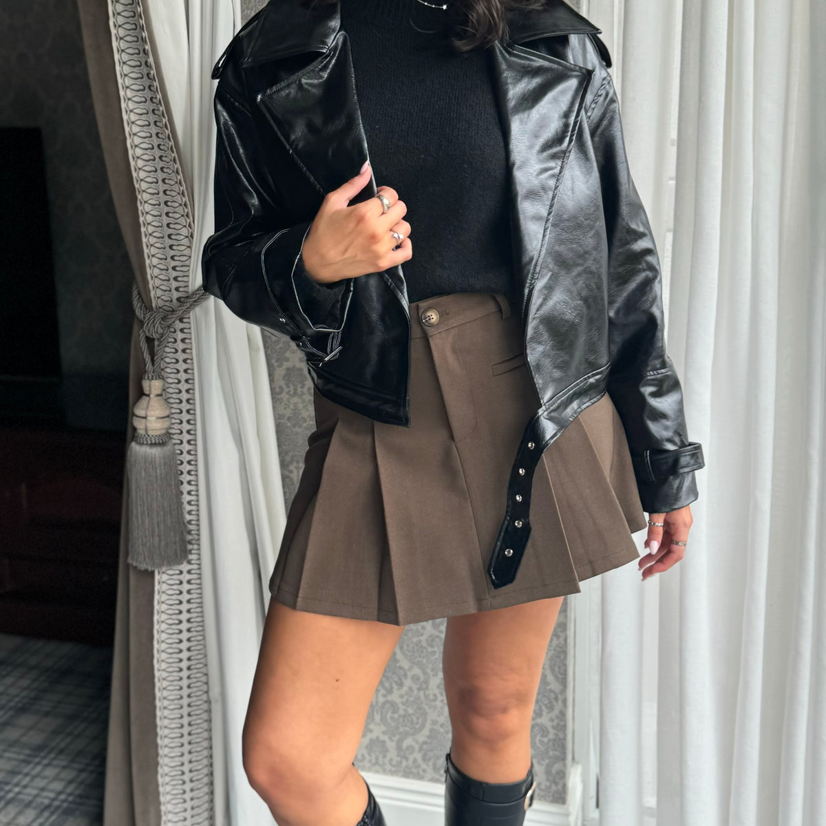 Ursula Black Faux Leather Oversized Biker Jacket – Get That Trend