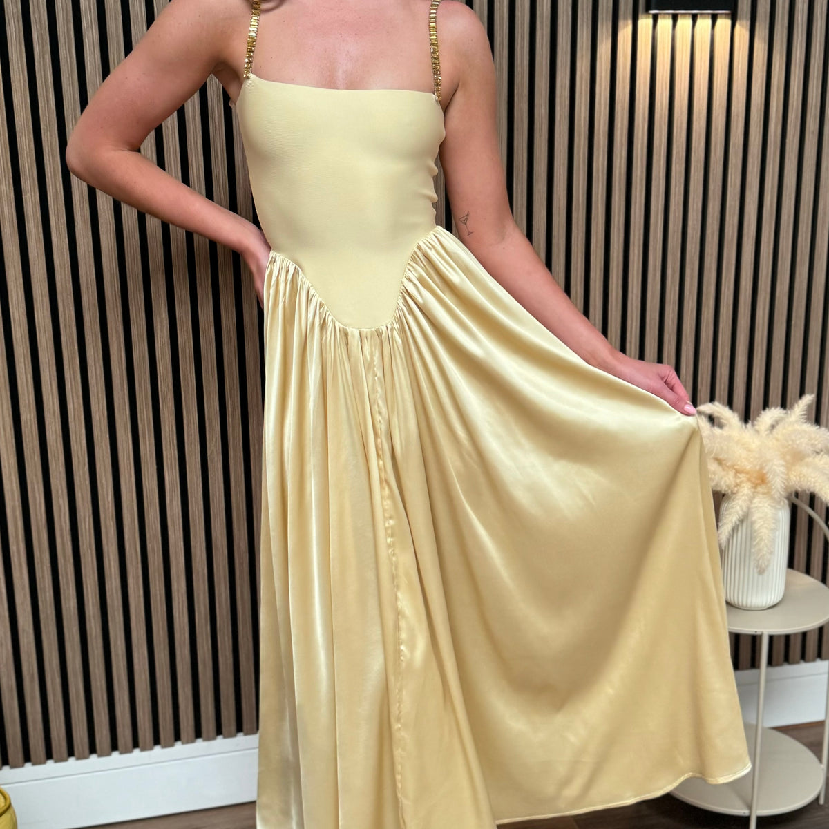 Megan Yellow Cami Strap Midi Dress – Get That Trend