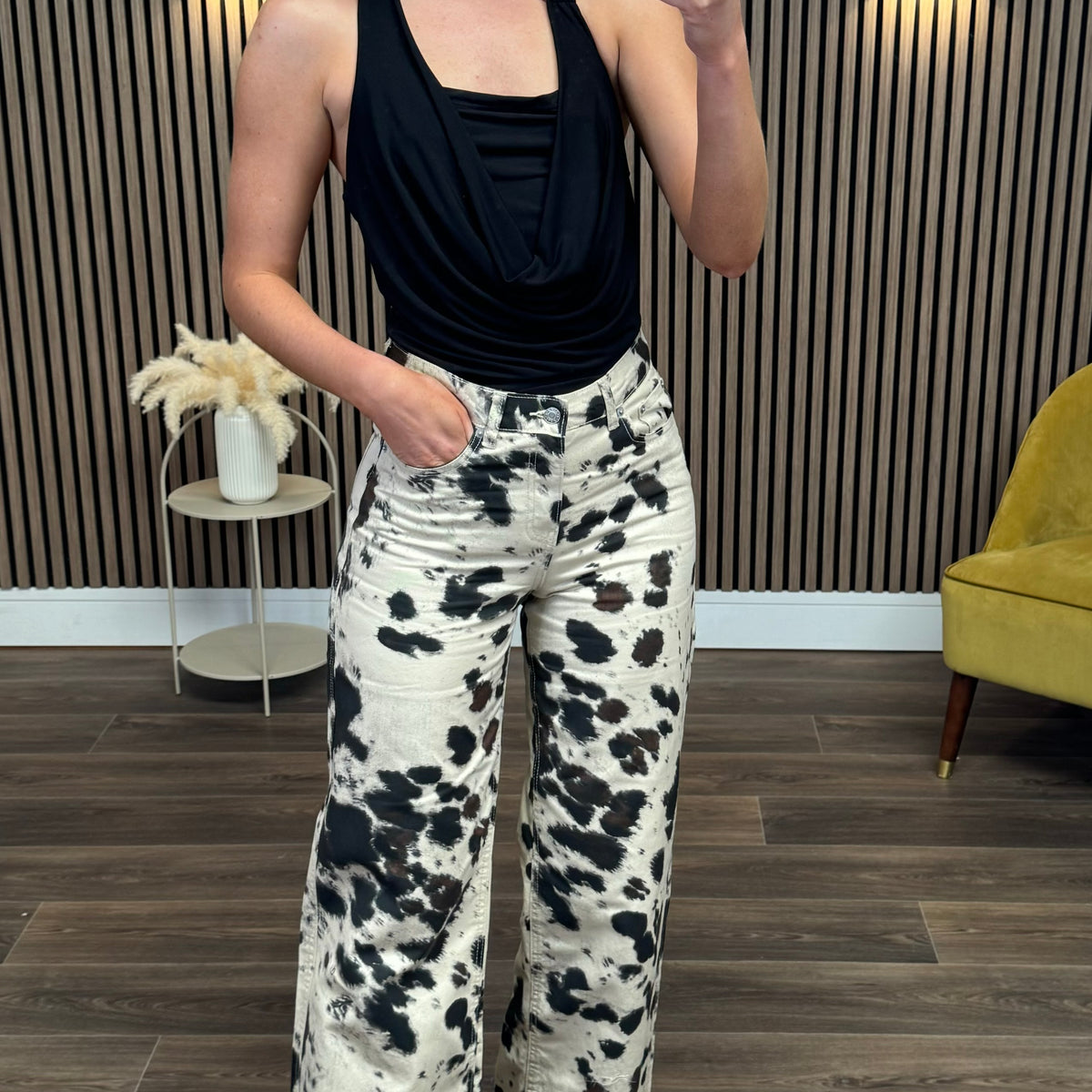 Mora Cow Print Wide Leg Trousers – Get That Trend