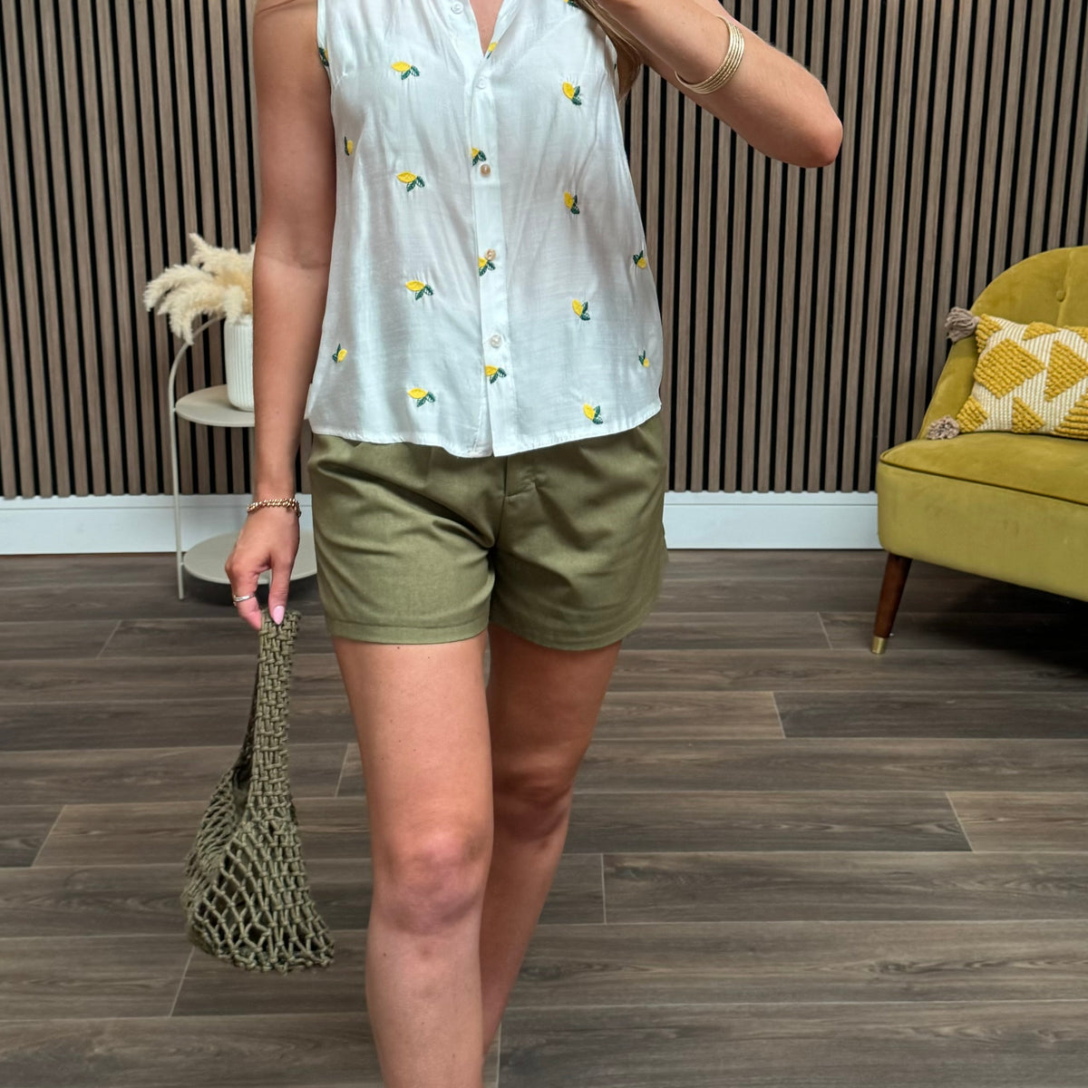 Sacha White Sleeveless Lemon Print Shirt – Get That Trend