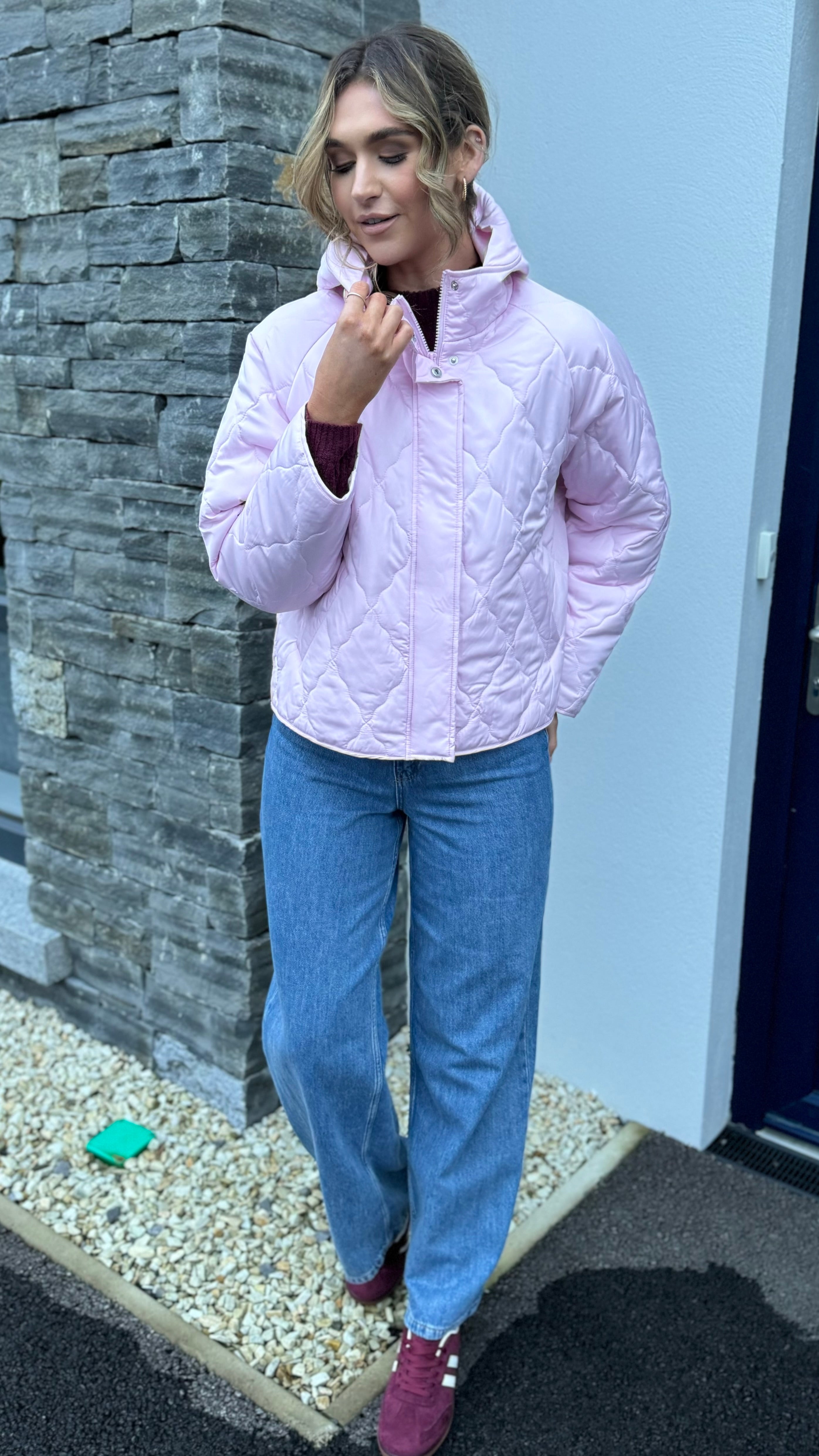 Deborah Baby Pink Hooded Quilted Jacket – Get That Trend
